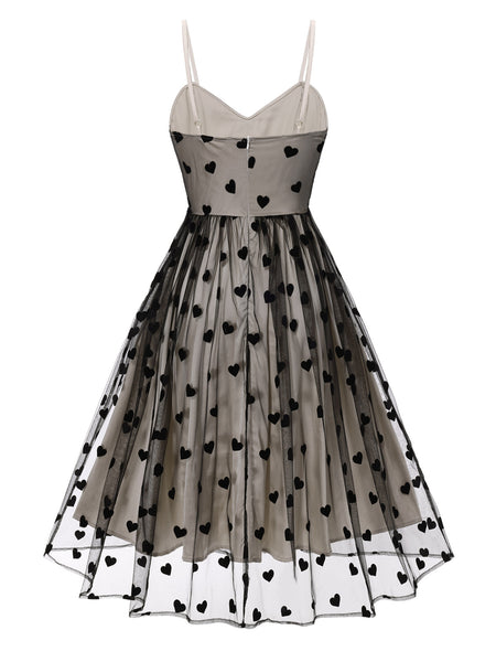 [Vorverkauf] Schwarz 1950er Herz Netz Sling Kleid – Vintageladies.de