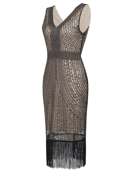 1920ER APRIKOSE PAILLETTEN FRINGE FLAPPER KLEID – Vintageladies.de